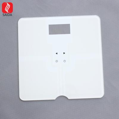 China 4.0mm Thickness ITO Glass Pattern for Body Weight Analysis;OEM 60ohms White Design Tempered Glass with Transparent Area; for sale