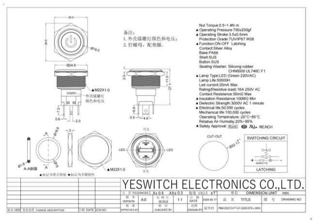 16A High Current IP67 Metal Switch with Illuminated