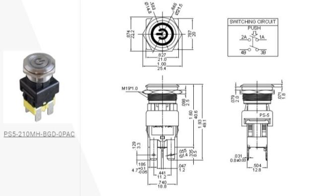 16A High Current Self-Lock Momentary Metal Push Button Switch for Medical Equipment