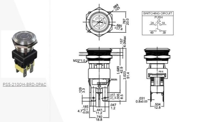 16A High Current Self-Lock Momentary Metal Push Button Switch for Medical Equipment