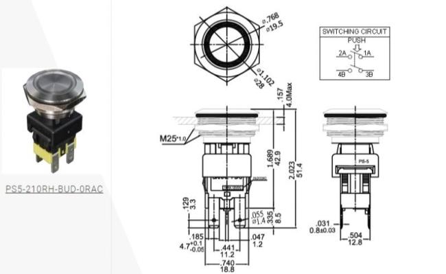 16A High Current Self-Lock Momentary Metal Push Button Switch for Medical Equipment