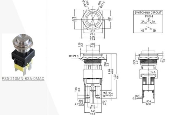 16A High Current Metal Push Button Switch Self-Lock Momentary for Medical Equipment
