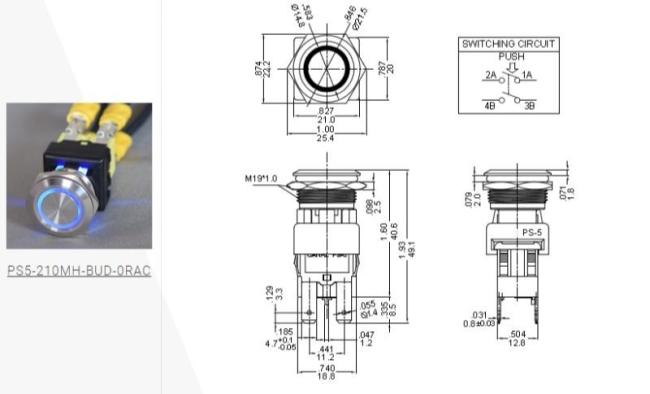 16A High Current Metal Push Button Switch Self-Lock Momentary for Medical Equipment