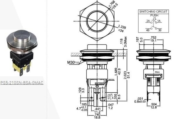 16A High Current Metal Push Button Switch Self-Lock Momentary for Medical Equipment
