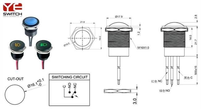 16mm Maintained IP68 Waterproof Switch Metal Waterproof Push Button
