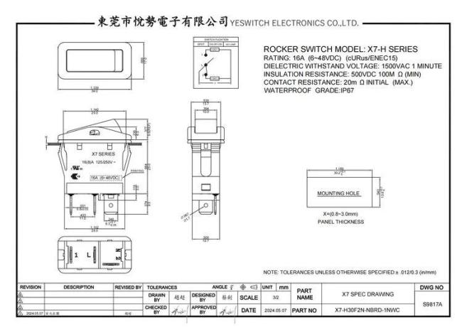 Yeswitch IP67 X7-H Series High Current 16A Rocker Switch