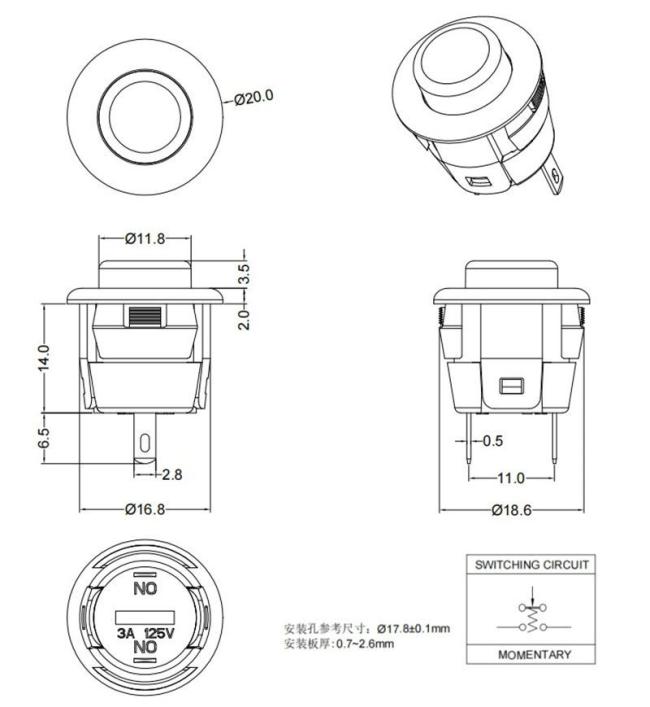 Yeswitch 18mm Momentary Joystick Handle Push Button Switch