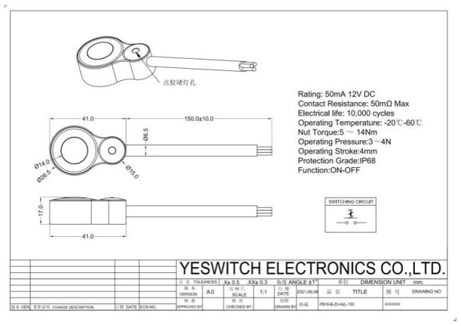 IP68 Waterproof Level Push Button Switches with Wires