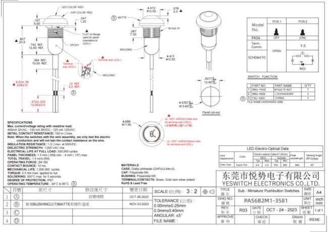 Waterproof 12mm Momentary Mini Round Push Button Switch with Wire