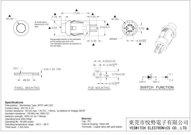 8mm Illuminated Round Momentary Spst Push Button Switch