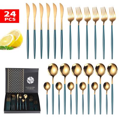Cina Posate inossidabili LFGB dell'oro del dessert del caffè del tè di 6 persone 24 insiemi della coltelleria dell'oro del pezzo in vendita