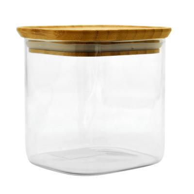 Cina Serbatoio di bambù accatastabile di vetro del coperchio del grande del vetro borosilicato dell'alimento barattolo di stoccaggio in vendita