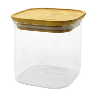 Cina Serbatoio di bambù accatastabile di vetro del coperchio del grande del vetro borosilicato dell'alimento barattolo di stoccaggio in vendita