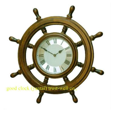 China Wooden Steering Wheel Wall Clock 760mm Quartz Movement Custom Logo for sale