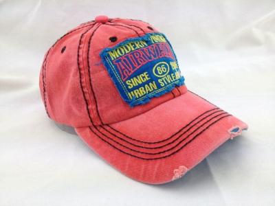 China Worn-out Stone Washed Baseball Cap Hat Thick Stitch with Applique Embroidery for sale