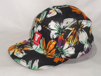 China Fashion Floral Flower Print Fabric 5 Panel Camp Hat Cap Wholesale for sale