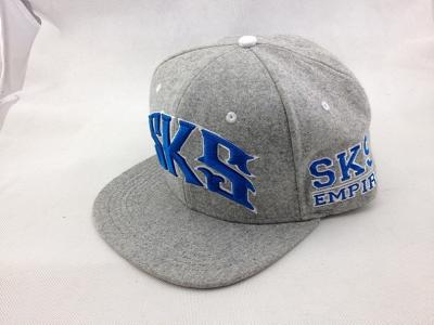 China Gray Acrylic Wool Snapback Baseball Caps Hat with 3D Embroidery Letters for sale