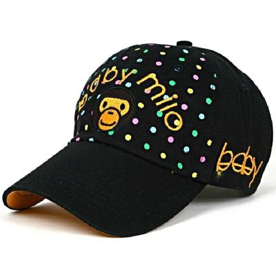 China Plain Black Cotton Baseball Caps Hats With 6 Panels / Velcro Closure For Children for sale