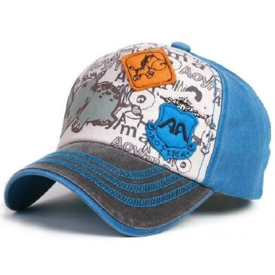 China Light Brushed Blue Velcro Closure Cotton Baseball Caps For Kids With 4 Eyelets for sale