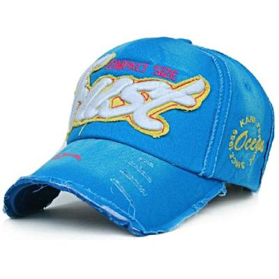 China Blue Twill Monogrammed 58cm Cotton Baseball Caps With 3D Embroidered Logo for sale