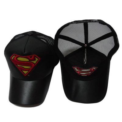 China Black Leather Trucker Mesh Cap Hat with Raised 3D Embroidery for sale