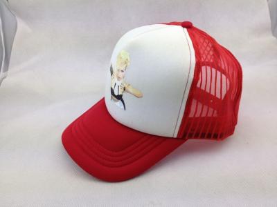 China Unisex Trucker Mesh Cap Snapback Curved Peak Racing Hat Red / White for sale