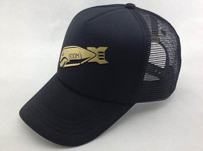 China Five Panel Black Trucker Mesh Cap For Summer Heat Transfer Printing Logo for sale