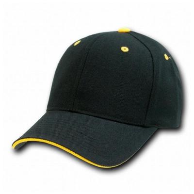 China 6 Panel Black Pre Curved Visor Baseball Caps Striped , Flat Embroidery 58cm For Adults for sale