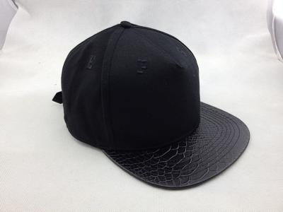 China Leather Brim Embroidered Hip Hop Baseball Cap Hat with Leather Strap Back for sale
