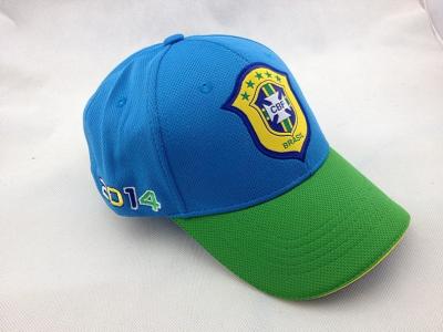 China Extra Large Polyester Embroidered Baseball Caps Promotional Brazil Soccer Hat for sale