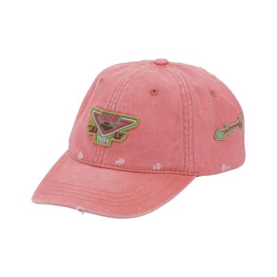 China 6 Panel Pink Youth Cotton Baseball Caps With Brass Buckle And Grommet , Azo Free for sale