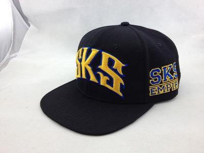 China Black Acrylic Snapback Baseball Caps Hats with 3D Embroidered Letters for sale