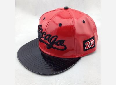 China Red Black PU Leather Snapback Baseball Caps Hats with Raised 3D Embroidery for sale