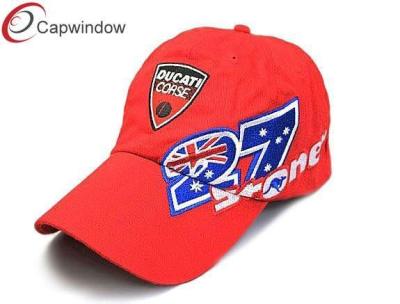 China Red Cotton Racing Baseball Caps Flat Brim With 3D Embroidery , Adjustable for sale
