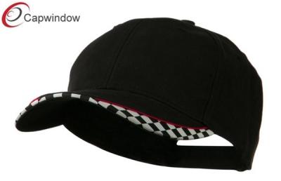 China Black Brushed Cotton Imprinted Checker Logo Racing Baseball Caps with Adjustable Strap Closure for sale