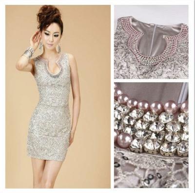 China Sleeveless Pearl Diamond Womens Cocktail Dresses , Semi Formal Attire for sale