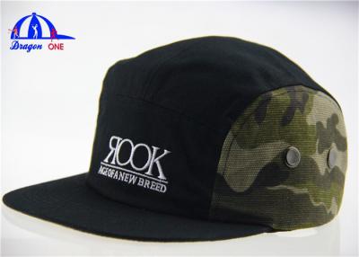 China Custom Camo 5 Panel Cotton Camp Snapback Cap With Rook Logo On Front for sale