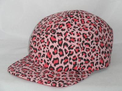 China Leopard Printing Flat Brim 5 Panel Camp Hat Cap for sale