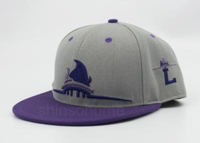 China Gray With Purple Acrylic Snapback Baseball Caps With Adjustable Back Closure for sale
