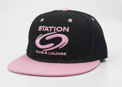 China Professional Hip Hop Snapback Baseball Flat Caps For Women , Black With Pink Brim for sale
