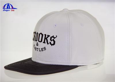 China Flat Embroidery PU Snapback Baseball Caps , White Youth Hip-hop Baseball Cap for sale