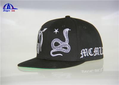 China Black 100% Cotton Woven Snapback Baseball Caps With Flat Embroidery for sale