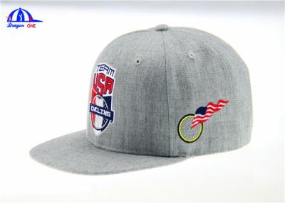 China Large Adjustable Snapback Baseball Caps / Flat Brim BaseballCap with 15% Wool 85% Acrylic for sale