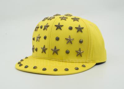 China Fashion Flat Bill Yellow Snapback Caps Youth With Metal Star Emblem for sale