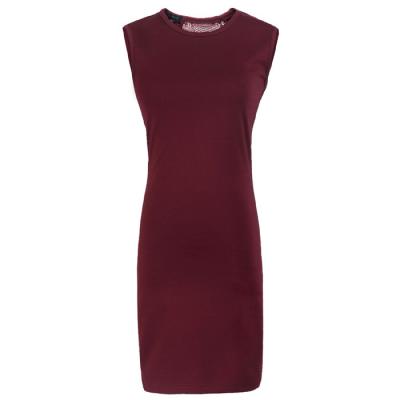 China Wine Cap Sleeve Lace Ladies Casual Dresses / Round Neck Womens Work Dresses for sale