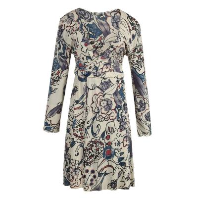 China Roll Printed Ladies Casual Dresses , Flower Printed Organic Cotton Jersey Long Dress for sale