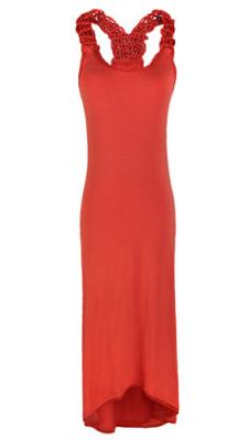 China Summer Red Sleeveless Womens Long Maxi Dresses With handmade shoulder strap for sale