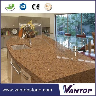 China Jumbo Size Shining Golden Color Engineered Stone Quartz Kitchen Countertops for sale