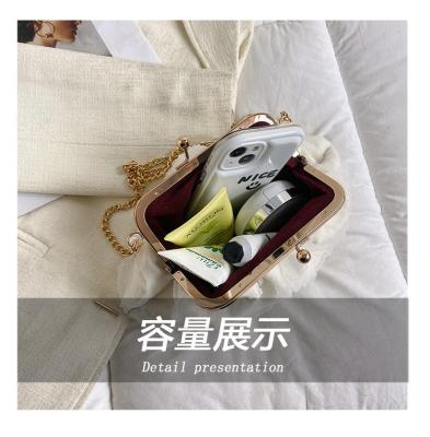 China 2024 NEW RETRO FAIRY SOLID COLOR SMALL BAG WHITE HAND PEARL BAG WOMEN'S NET YARN INS SIMPLE CROSSBODY BAG for sale