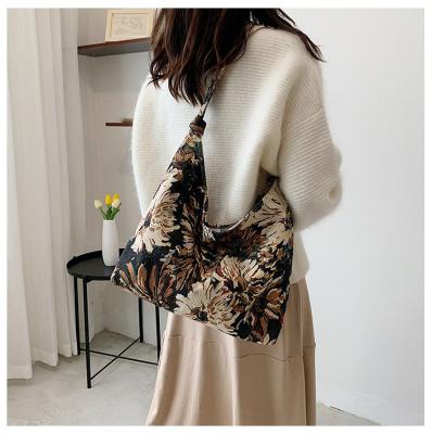 China LARGE CAPACITY WOMEN'S BAG FRENCH SIMPLE CANVAS BAG OIL PAINTING NATIONAL STYLE SHOULDER BAG TOTE BUCKET BAG for sale